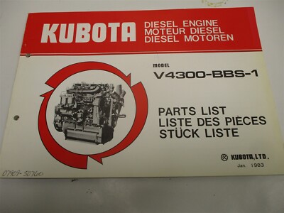 07909-50760 GENUINE OEM KUBOTA V4300-BBS-1 ENGINE PARTS LIST MANUAL ...