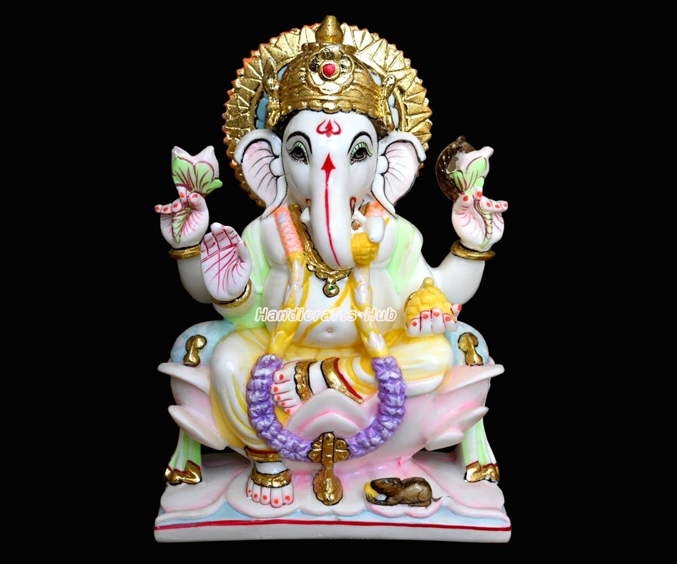 Ganesh Statue 9 Inch, Cultured Marble Ganesha Ganpati Statue Idol Murti ...
