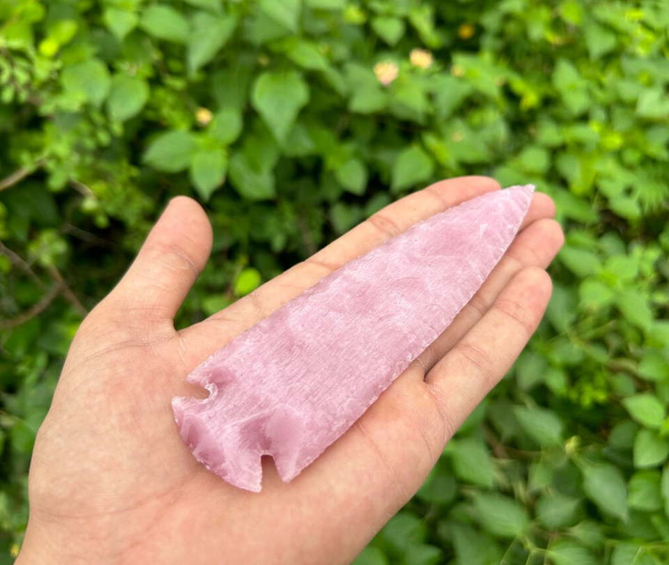 6" Large Pink Fiber Optic Glass Arrowhead Hand Crafted Flint Knapped ...