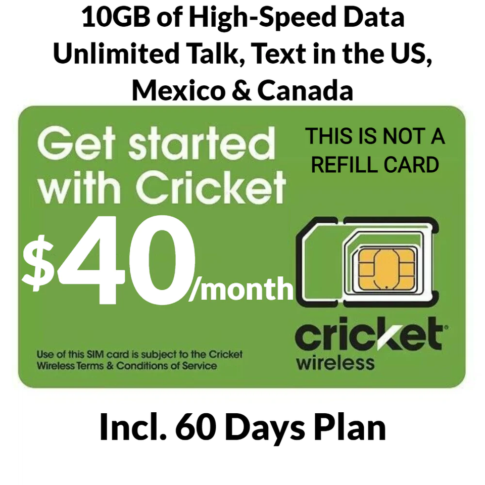 Cricket Wireless Prepaid $40 Unlimited Talk, Text, 10GB Data Plan - FOR ...