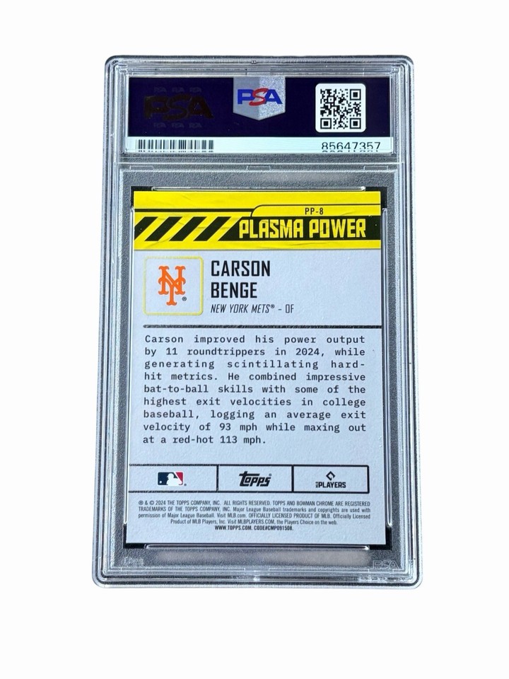 Carson Benge Signed Card New York Mets Plasma Power Auto Autographed ...