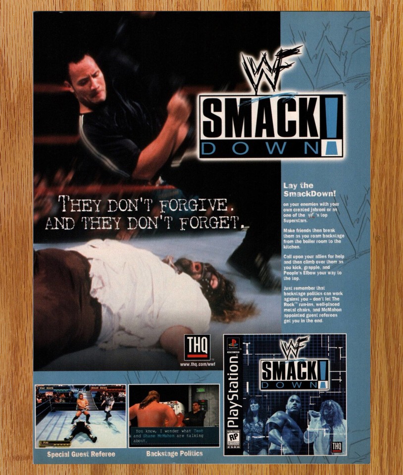 WWF Smack Down THQ Wrestling the Rock - 2 Page Video Game Print Ad ...