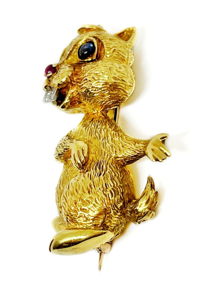 18K Blue Sapphire, Ruby and Diamond Chipmunk Brooch | eBay