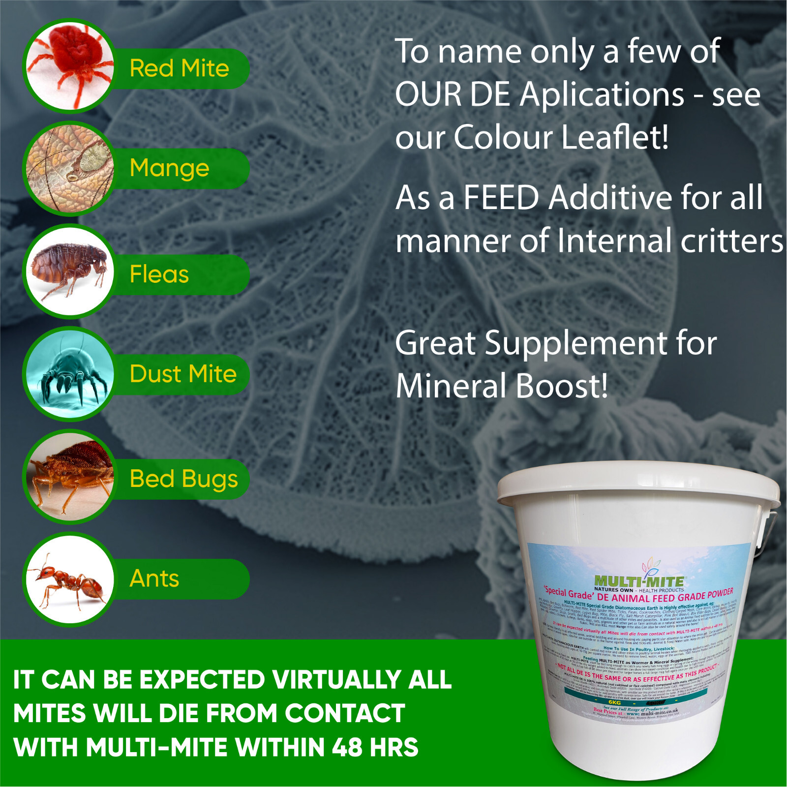 MULTI MITE 6KG Bucket DE Diatomaceous Earth Feed Grade Red Mite Powder ...