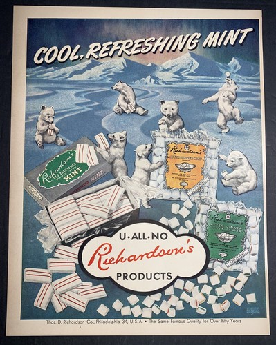 1940s Richardson Mints Candy Ad Sign Polar Bears Philadelphia | eBay