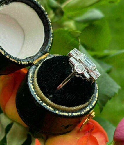 Vintage Art Deco 3.50 Ct Emerald Cut Lab-Created Diamond Old Romanian ...