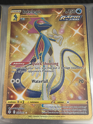 Inteleon Secret Rare Gold Holo Evolving Skies Full Art 227/203 Pokémon ...