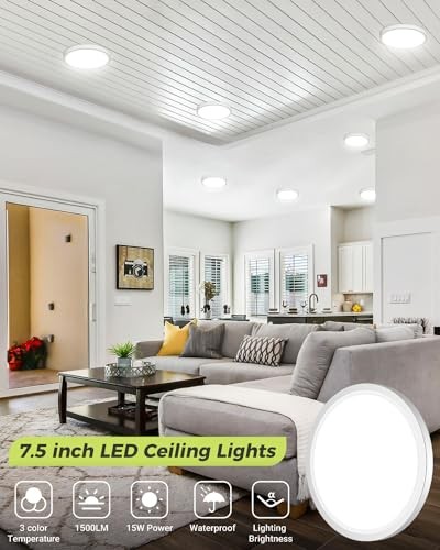 1PACK LED Flush Mount Ceiling Light, 3CCT Selectable 3000K-4000K-6500K ...