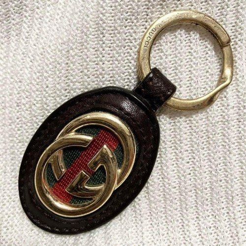 GUCCI Key Chain Key Ring Gold Brown Leather Logo Made in Italy | eBay