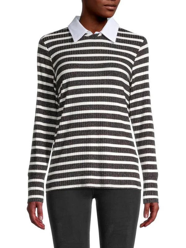 NWT- Trina Turk 'Olympic Boulevard' Metallic Striped Rib-Knit Top ...