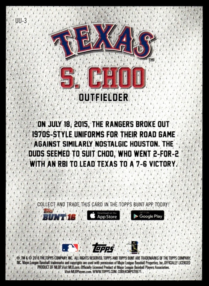 2016 Topps Bunt Unique Unis Shin-Soo Choo Texas Rangers #UU-3 | eBay