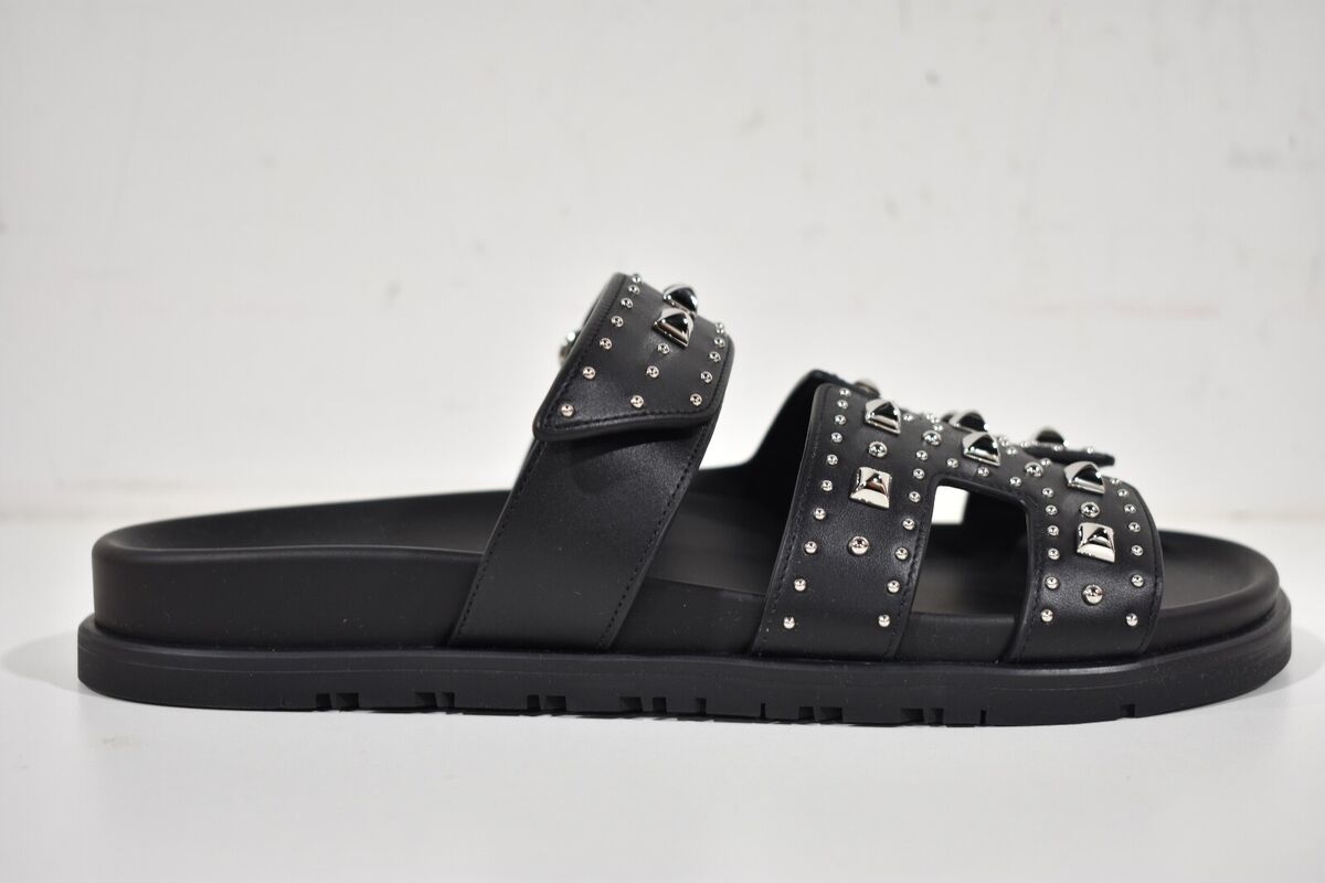 Hermes Chypre Sandal Black Studded Stud Punk Rock H Logo Hermes Chypre Sandal Black Studded Stud Punk Rock H Logo