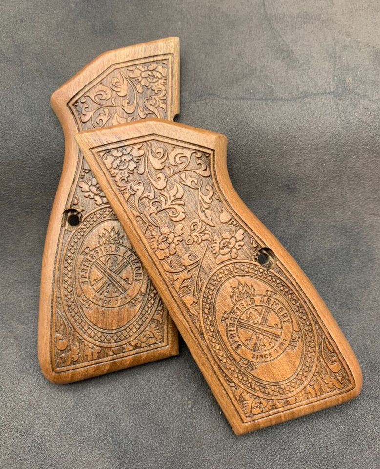 Springfield Armory SA-35 Hi-Power Floral Walnut Grips. Fits EAA Girsan ...