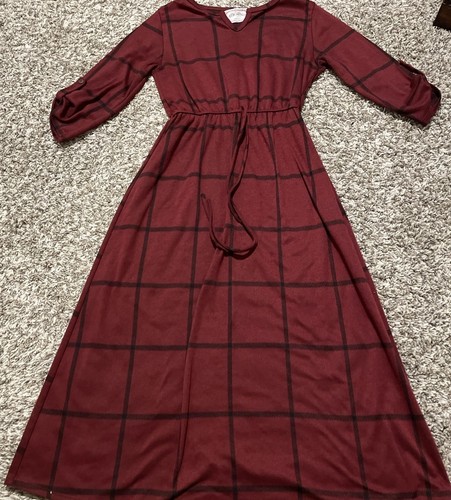 AdornIt Boutique Dress M/L Plaid Type Design Deep Red With Black ...