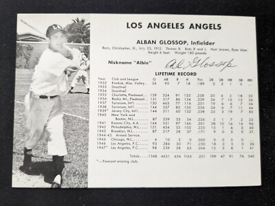 1948 PCL Los Angeles Angels Baseball Card - Alban Glossop (EX/NM) | eBay