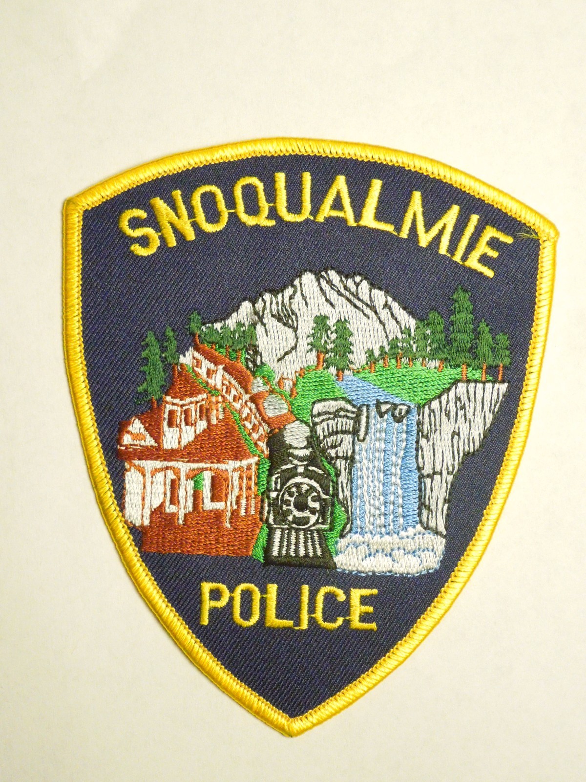 Vintage Snoqualmie WA Police Image of Train, Waterfall and Station Iron ...