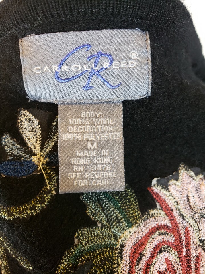 Carroll Reed Sweater Womens Ladies Embroidered Wool Floral Vintage ...