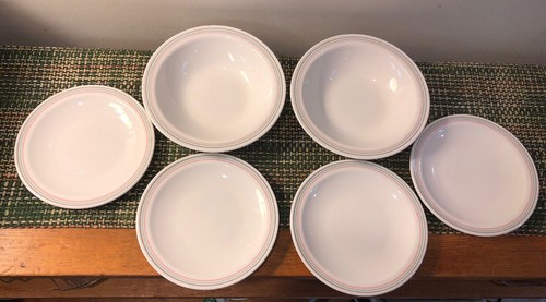 4 Pyroceram Tableware Bread Plates & 2 Cereal Bowls White W Gray Aqua ...