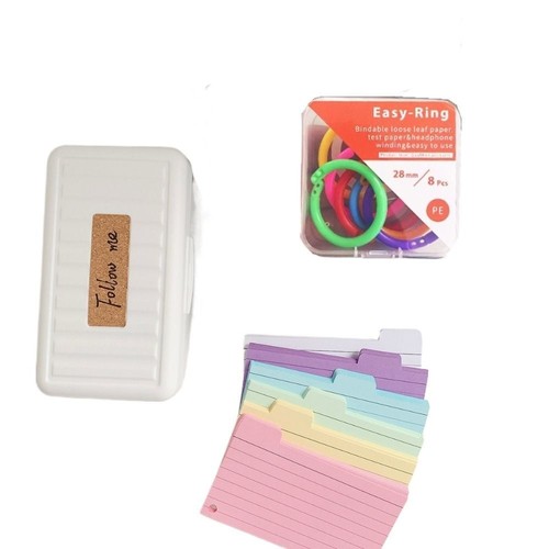 150PCS Tabbed Index Cards 8PCS Rings Ruled Notecards Storage Box ...