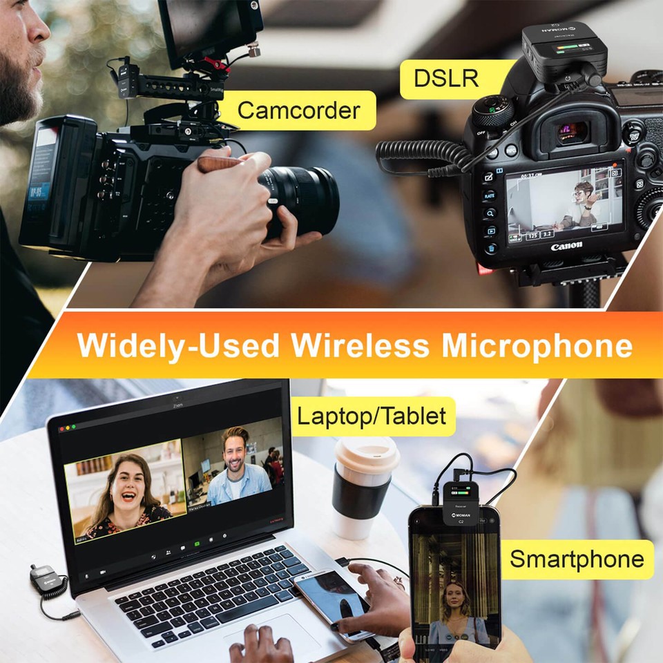 Wireless Lavalier Microphone Moman C2X 2.4GHz Mic for DSLR Camera Phone ...