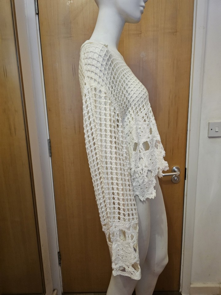 Women's White Crochet Knit Top Open Size 10-14 | eBay UK