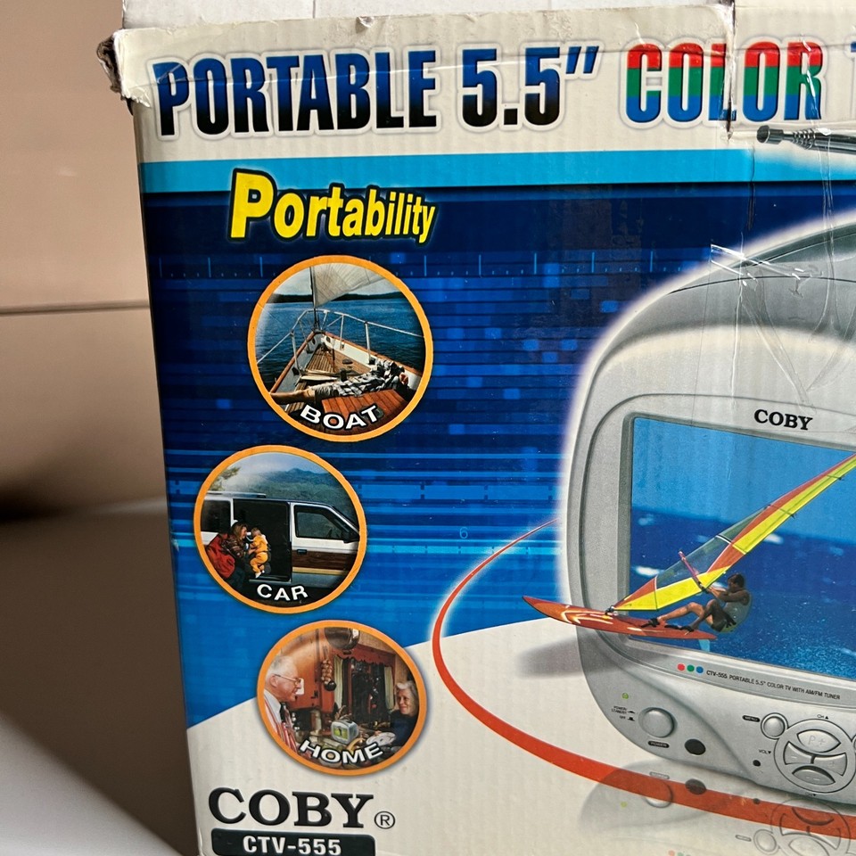 Coby Ctv-555 Portable 5.5” TV Color CRT Am/Fm Radio Gaming Remote AC/DC ...