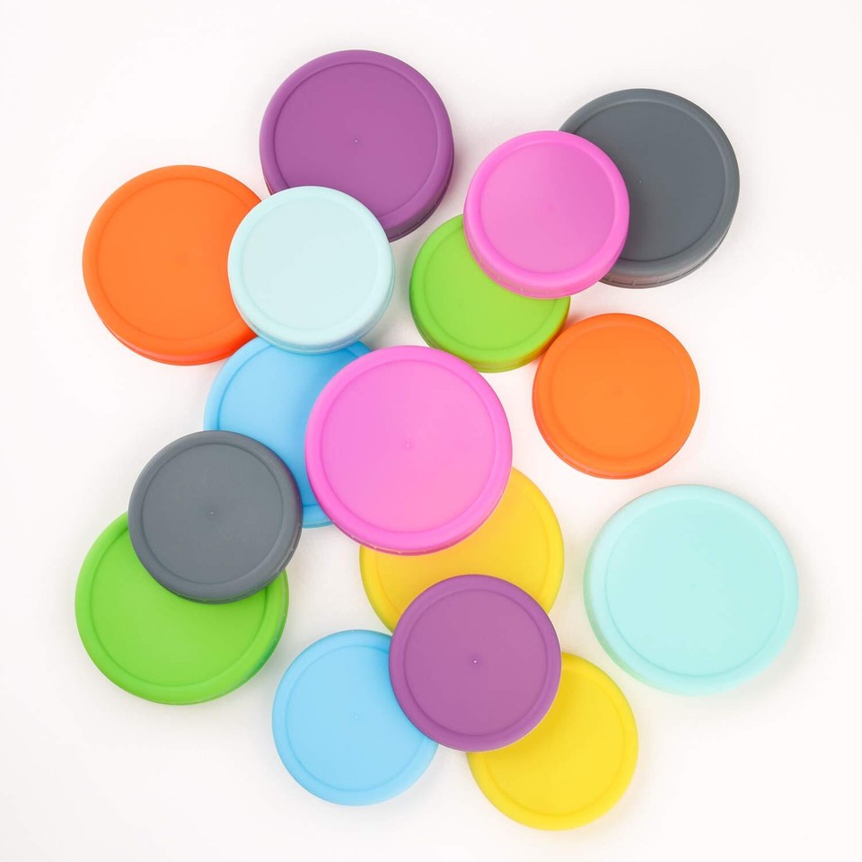 16x Colored Plastic Mason Jar Lids for Canning Storage Jars, Wide Mouth ...