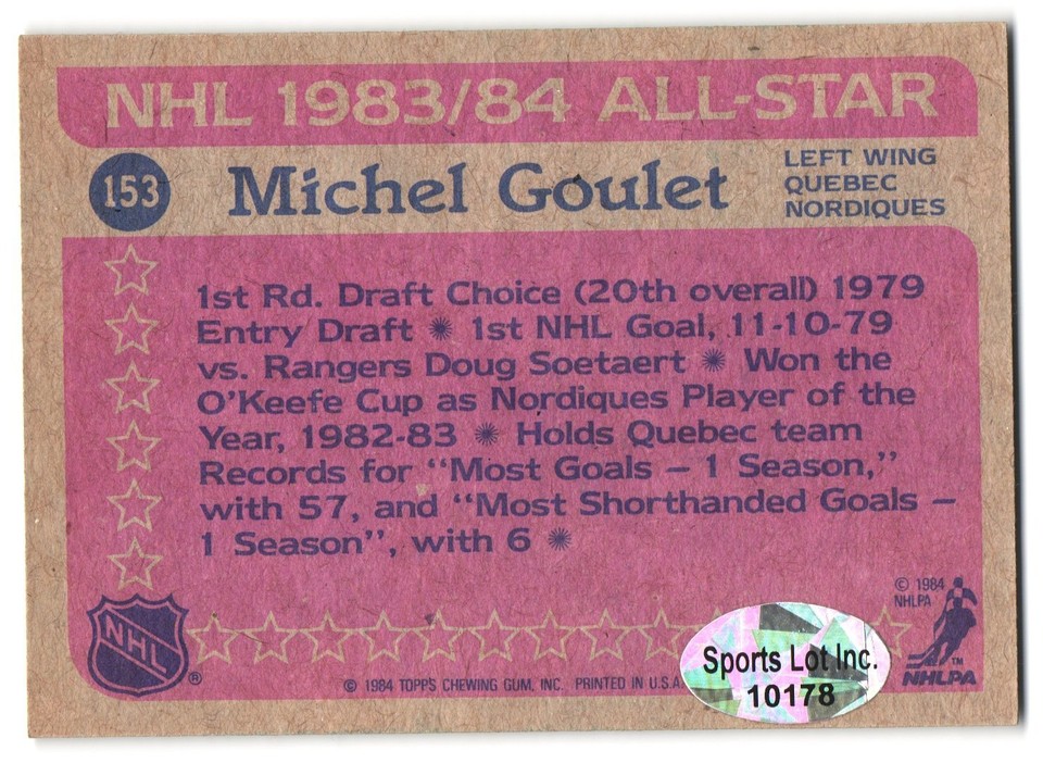 Michel Goulet Autographed 1984 Topps Card #153 Quebec Nordiques | eBay