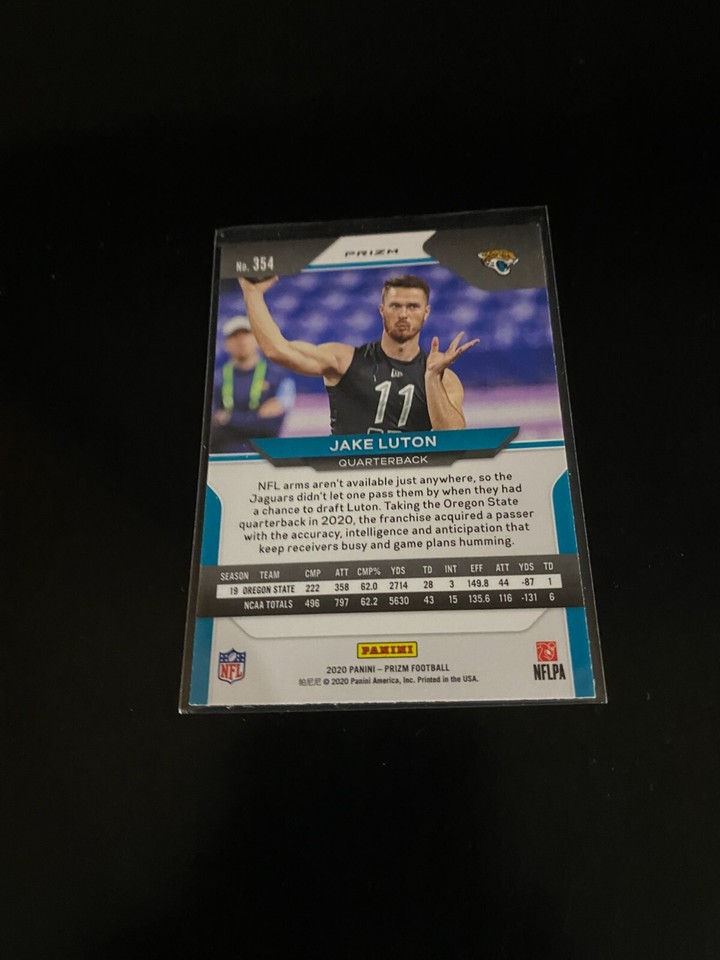 Jake Luton 2020 Panini Prizm Light Blue Prizm RC Football Card Jaguars ...