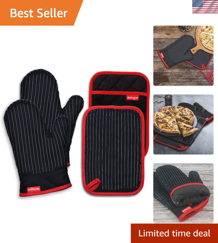 Machine Washable Oven Mitts and Pot Holders Set - Heavy Duty, 4-Piece ...