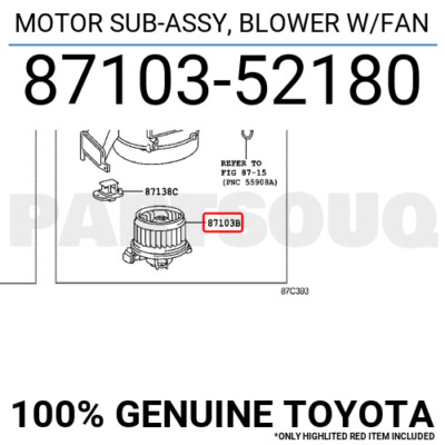 8710352180 Genuine Toyota MOTOR SUB-ASSY, BLOWER W/FAN 87103-52180 | eBay