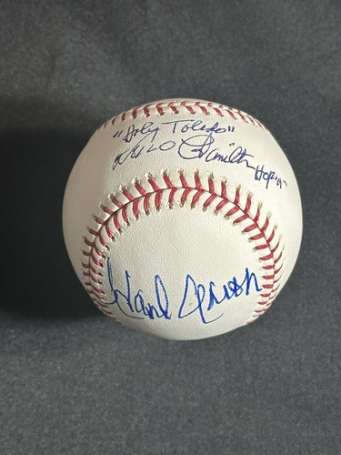 Hank Aaron Milo Hamilton Autographed OML Baseball 715HR Braves Babe ...