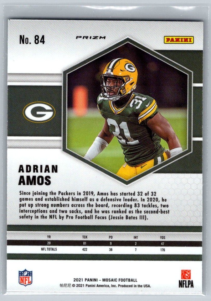 2021 Panini Mosaic Prizm Parallel Green Color Match #84 Adrian Amos Packers | eBay