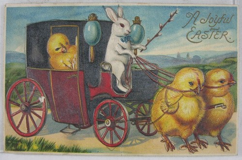 Antique 1900's Easter Postcard Great Rabbit Stagecoach Chicks Germany ...