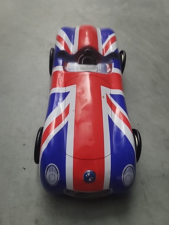 Union Jack Car Tin British Flag Metal Cookie Container Silver Crane ...