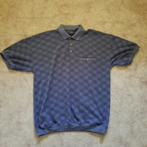 SRT Mens Polo Golf Shirt Gray Blue Checkered Size L | eBay