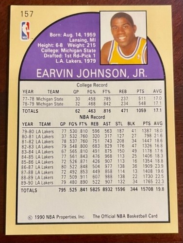 1990 Earvin Magic Johnson NBA Hoops Rare Basketball Card #157- MVP- LA ...
