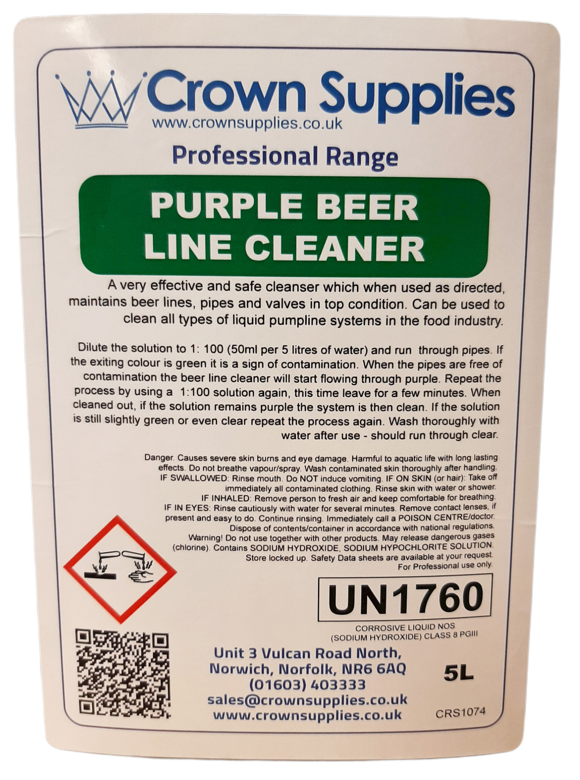 Crown Supplies Professional Beer Line Cleaner with Purple Indicator ...