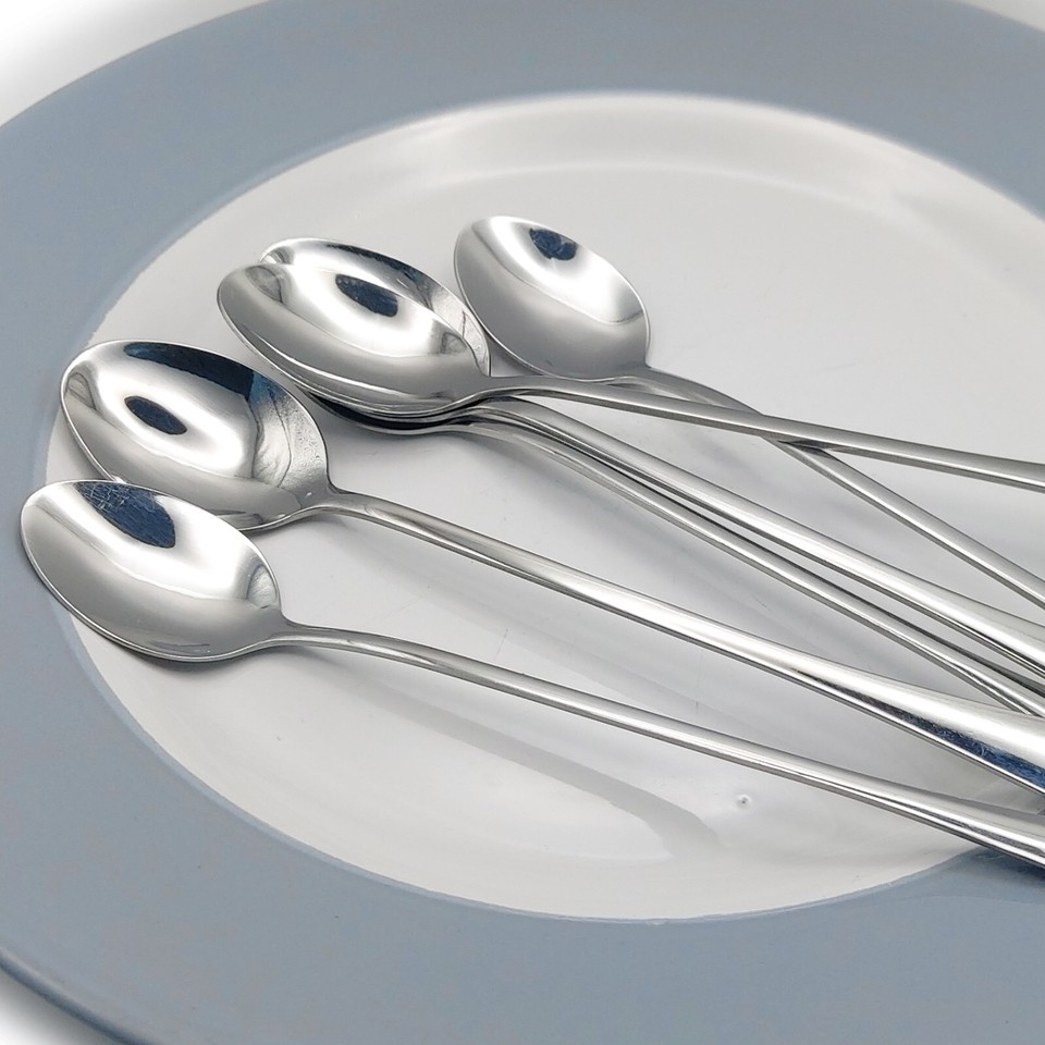 4 Long Handle Teaspoons Tea Spoon Stainless Steel Coffee Latte Ice ...