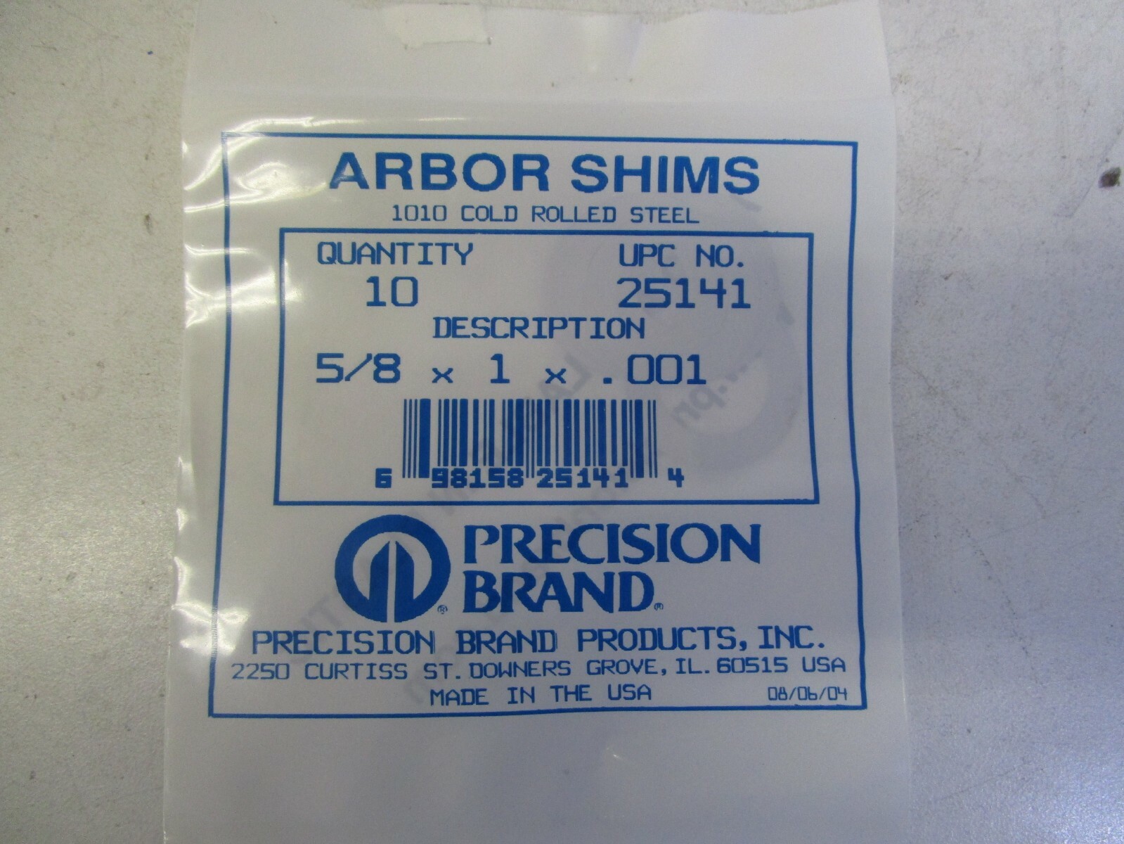 PRECISION BRAND 25141 5/8 x 1 x .001 ARBOR SHIMS (LOT OF 10) -NOS -FREE ...