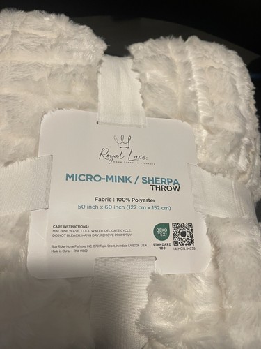Blue Ridge Home Fashions Royal Luxe Micro-Mink Sherpa Throw 50x60 white ...