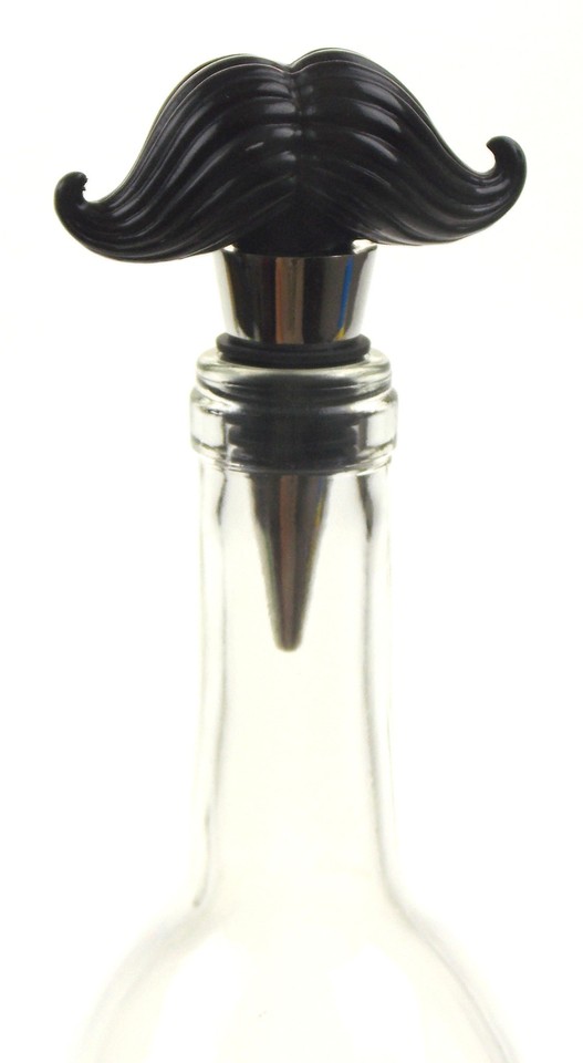 Black Mustache Wine Bottle Stopper Rubber Seal Chrome Gag Gift Man Cave ...