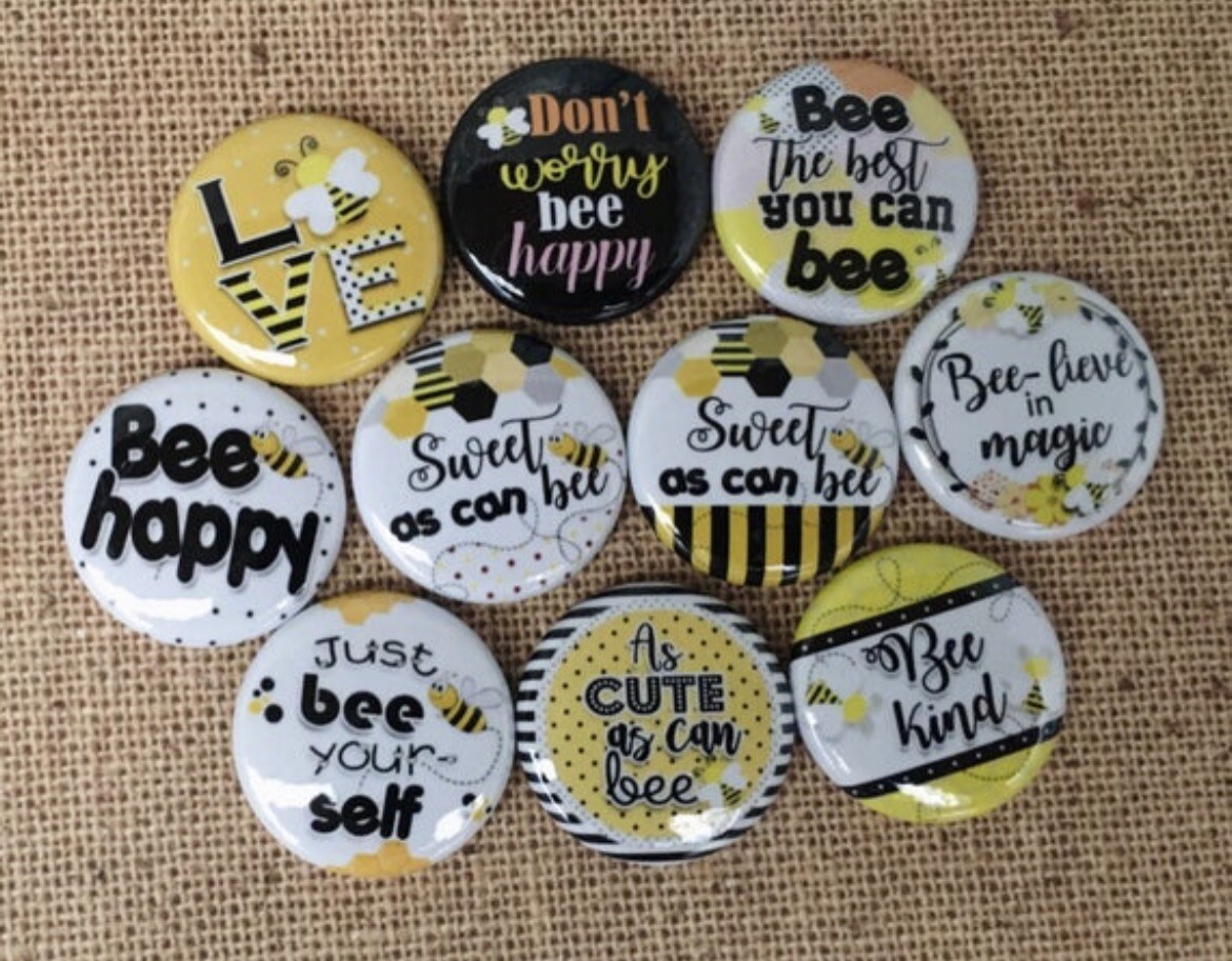 Bumble Bee Set of 10 Pin back buttons 1 inch Badge Bee Kind Free ...