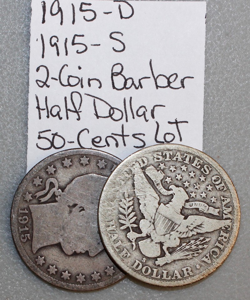 1915 + 1915 D Barber Half Dollar Silver Type Coin Fifty Cent Circulated ...
