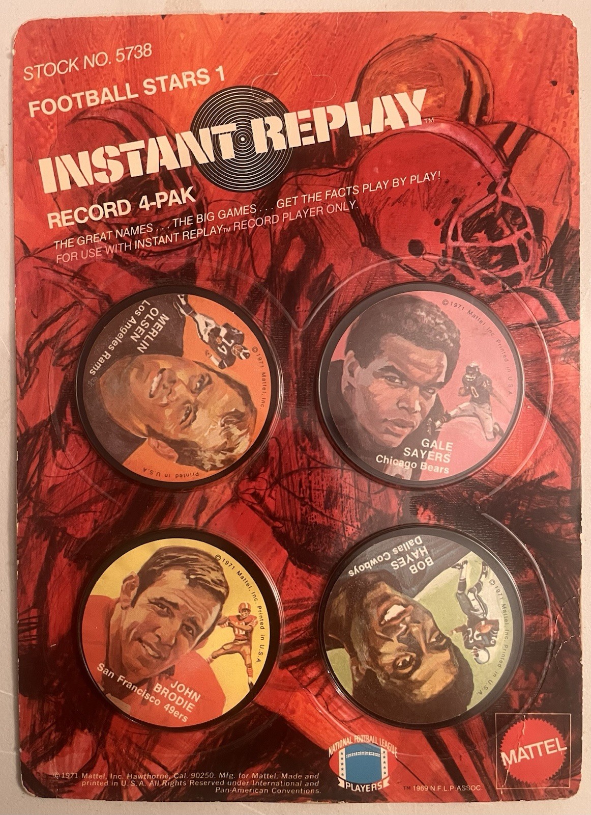 1971 Mattel Instant Replay Football Stars 1 Mini Records 4-Pack NEW ON ...