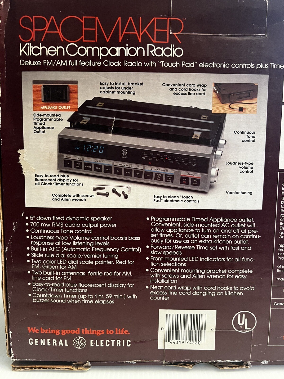 GE Spacemaker Kitchen Clock Am/fm Radio Under Cabinet 7-4212 Tested for ...