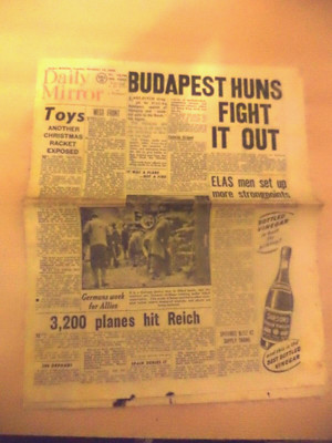 daily mirror OLD VINTAGE ORIG NEWSPAPER 12 dec 1944 1940S ww2 elas ...