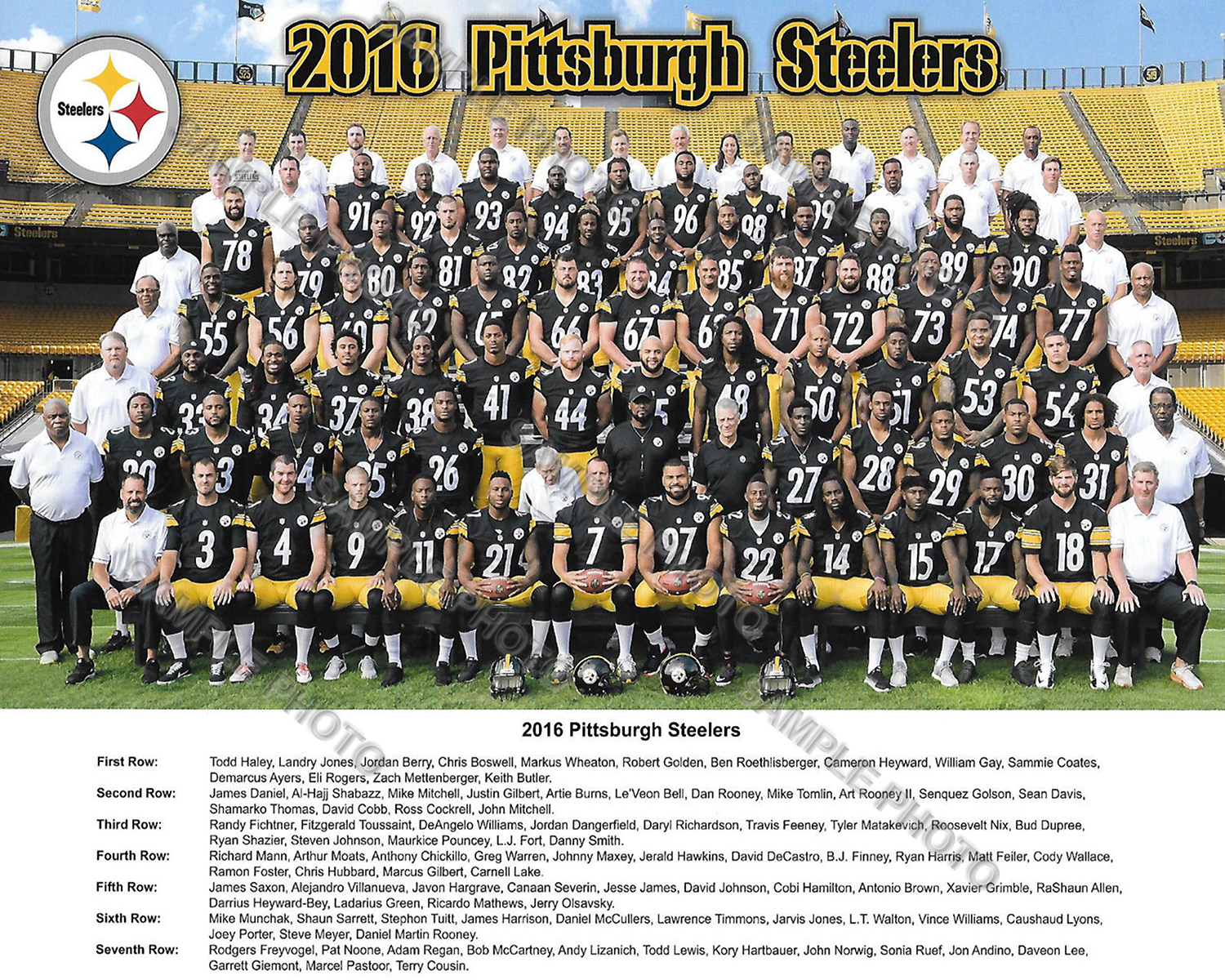 2016 PITTSBURGH STEELERS 8X10 TEAM PHOTO LEVEON BELL ANTONIO BROWN ...