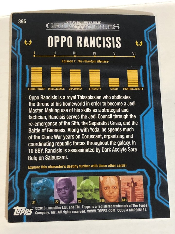 Star Wars Galactic Files Vintage Trading Card #395 Oppo Rancisis | eBay