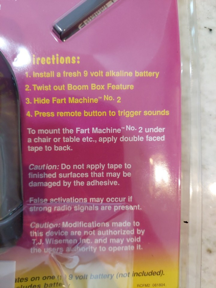 Fart Machine #2 Remote Controlled Boom Box Technology 15 Sounds Gag ...